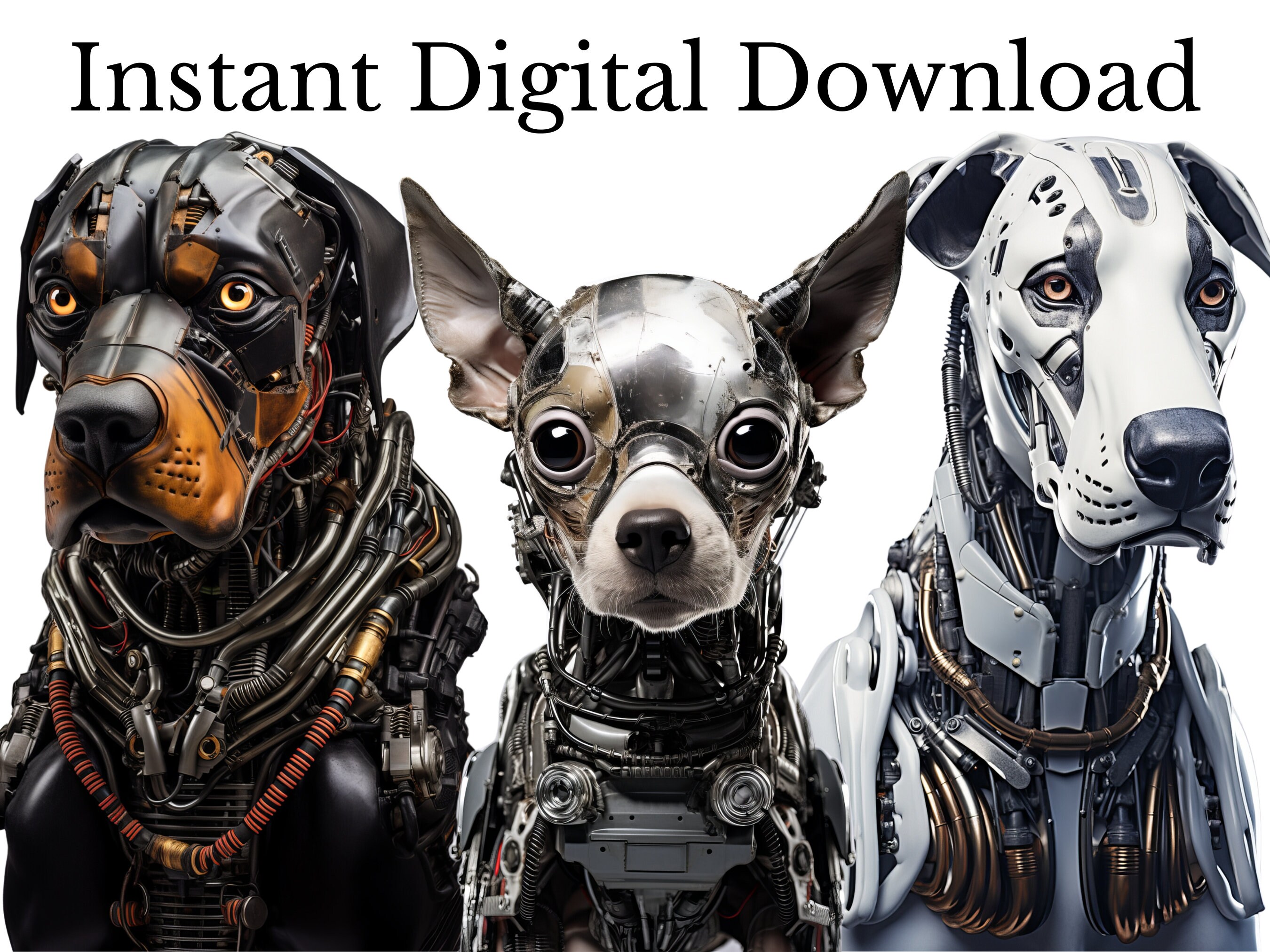 Robot Dog Clipart Bundle, Sci-fi Animal PNG, Watercolor Art Digital ...