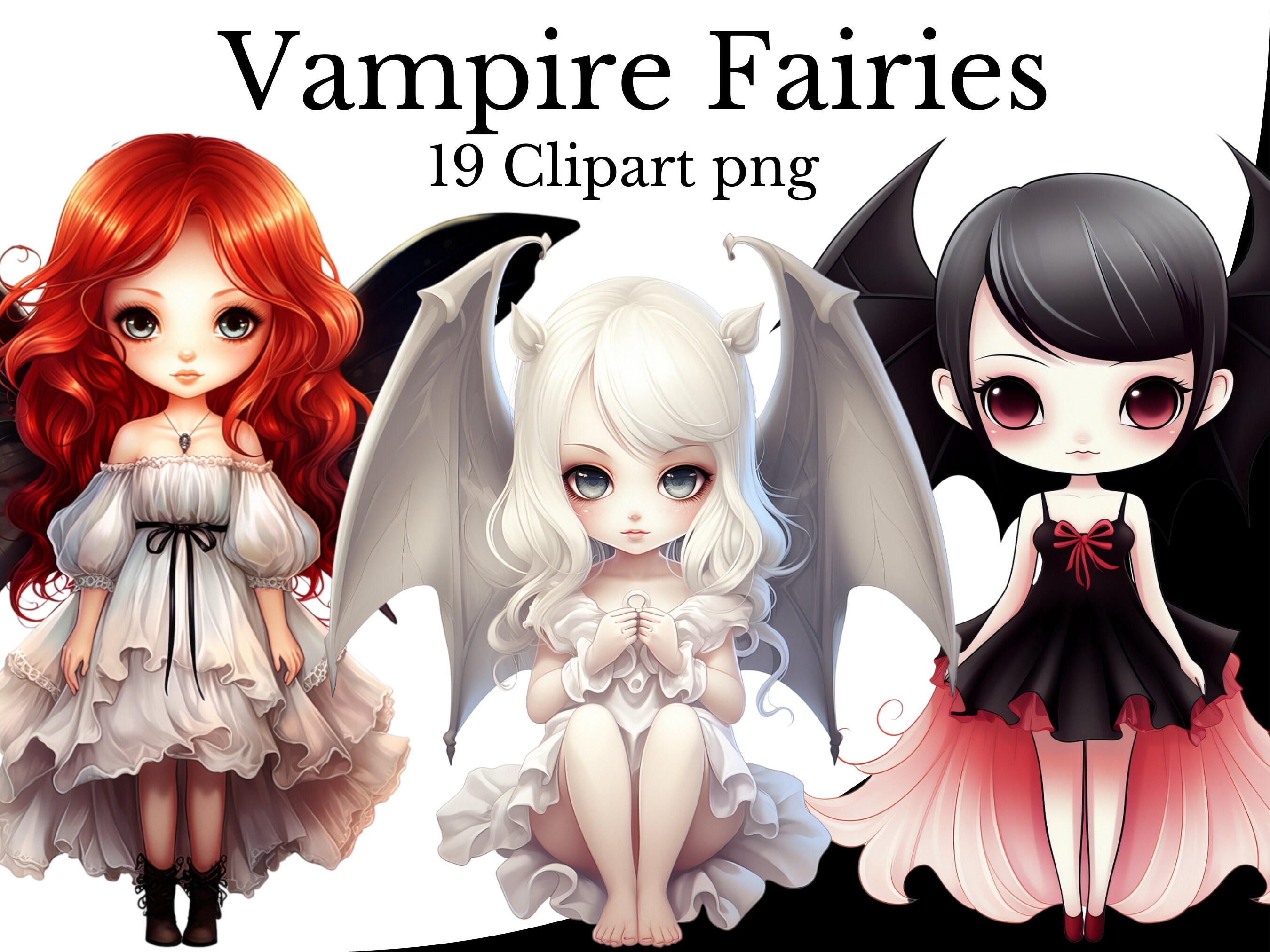 Vampire Fairy Clipart Bundle Digital Goth Girl Halloween - Etsy
