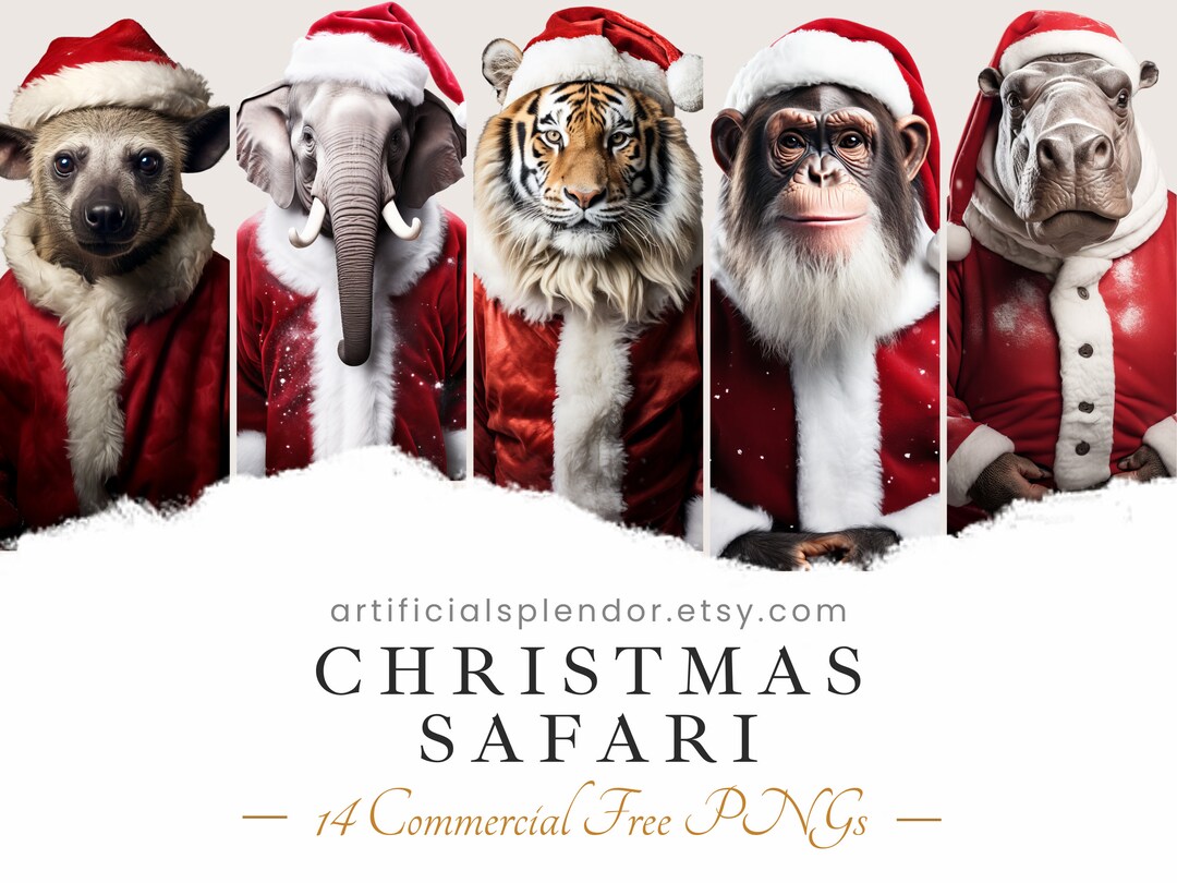 Christmas Animals Clipart Bundle Safari Christmas Art Elephant PNG ...