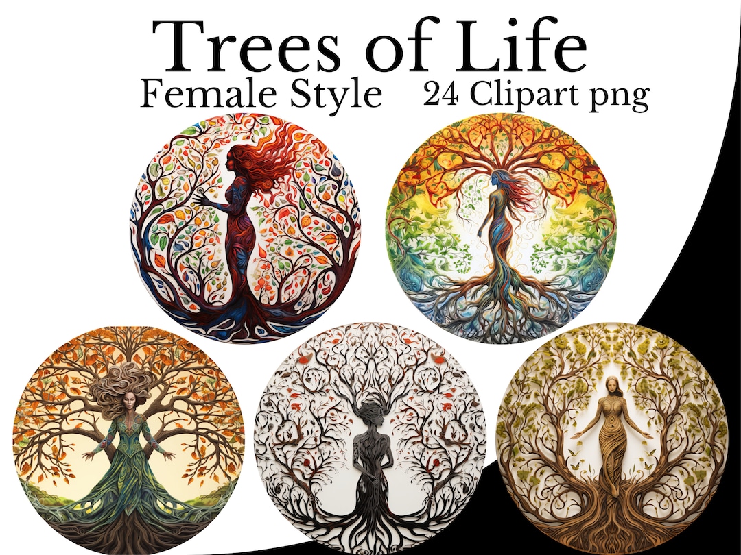 Tree of Life Female Style Clipart Bundle, Watercolor PNG, Girl Tree of ...