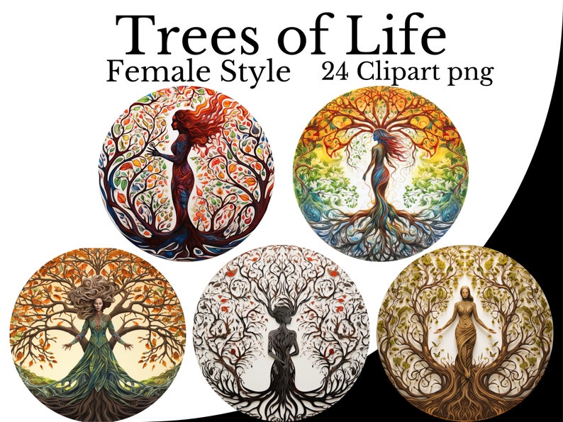 Tree of Life Female Style Clipart Bundle, Watercolor PNG, Girl Tree of ...