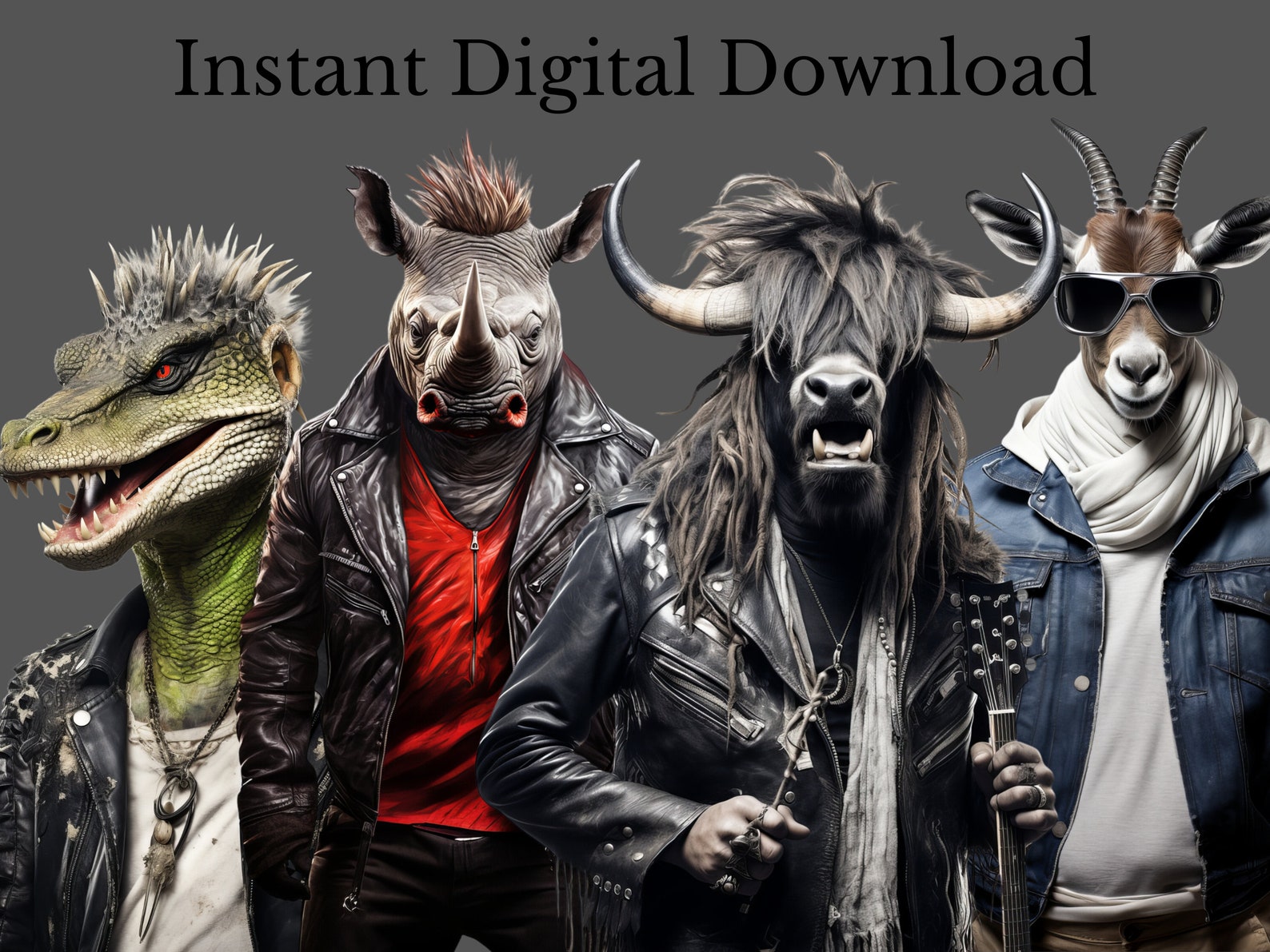 Rockstar Animal Clipart Bundle Safari Animals Art Musician Elephant PNG ...