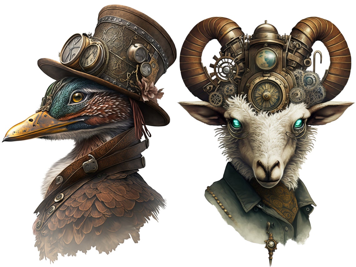 Steampunk Farm Animal Clipart Bundle Pngs With Transparent - Etsy