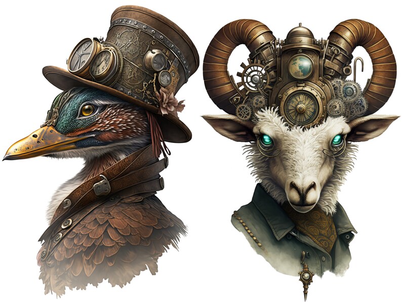 Steampunk Farm Animal Clipart Bundle Pngs With Transparent - Etsy