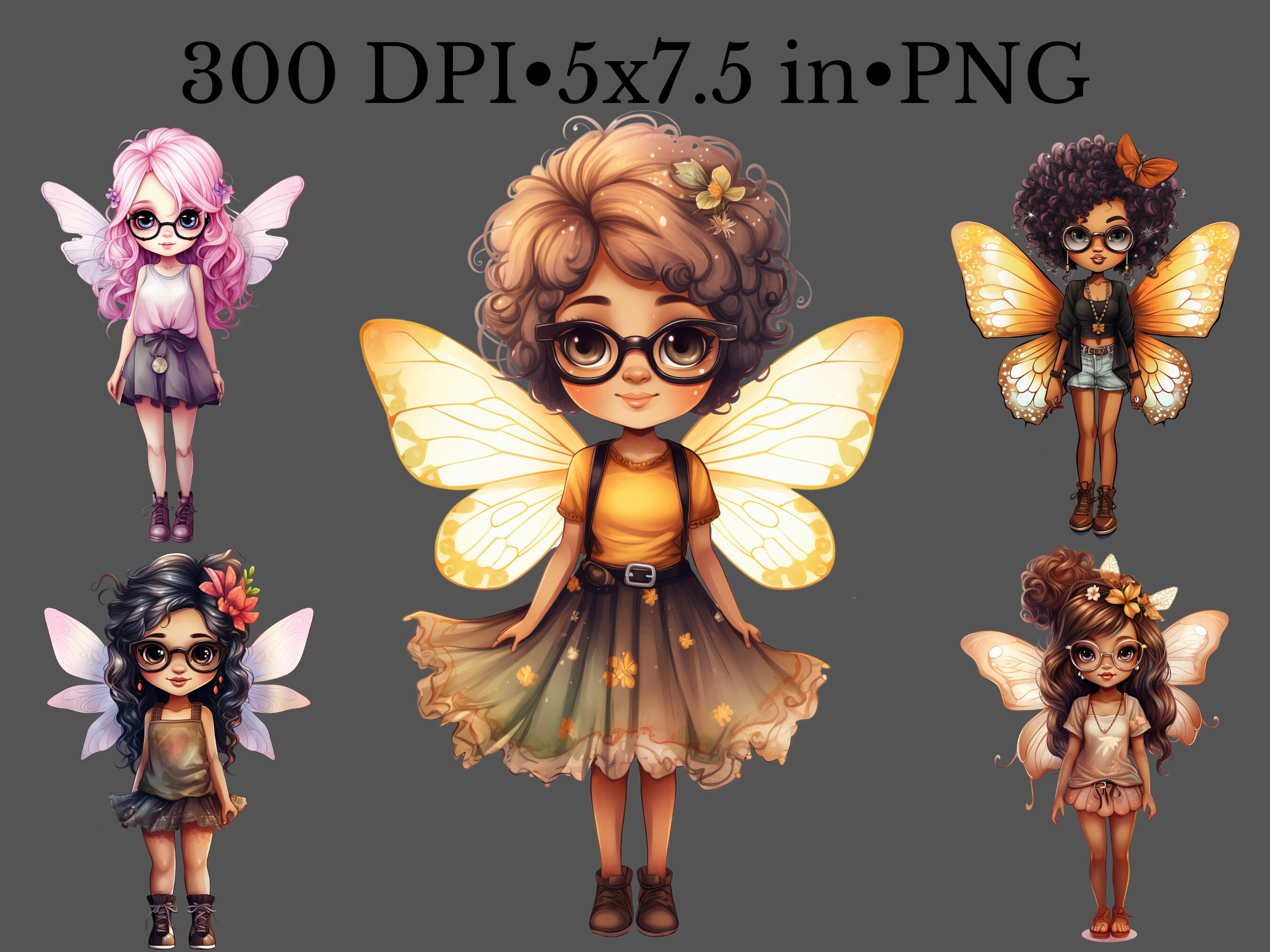 Hipster Fairy Clipart Bundle, Digital Fairy Girl Wearing Glasses ...
