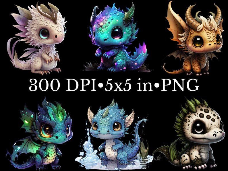 Baby Dragon Clipart Bundle Watercolor Art Fantasy Cute - Etsy