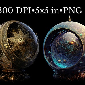 Magic Astrolabe Clipart Bundle, Watercolor PNG, RPG Item Art, Transparent Background, Wizard ...