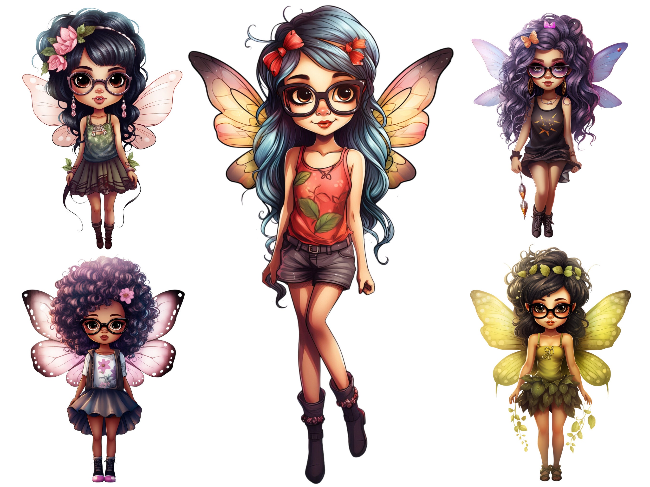 Hipster Fairy Clipart Bundle, Digital Fairy Girl Wearing Glasses ...