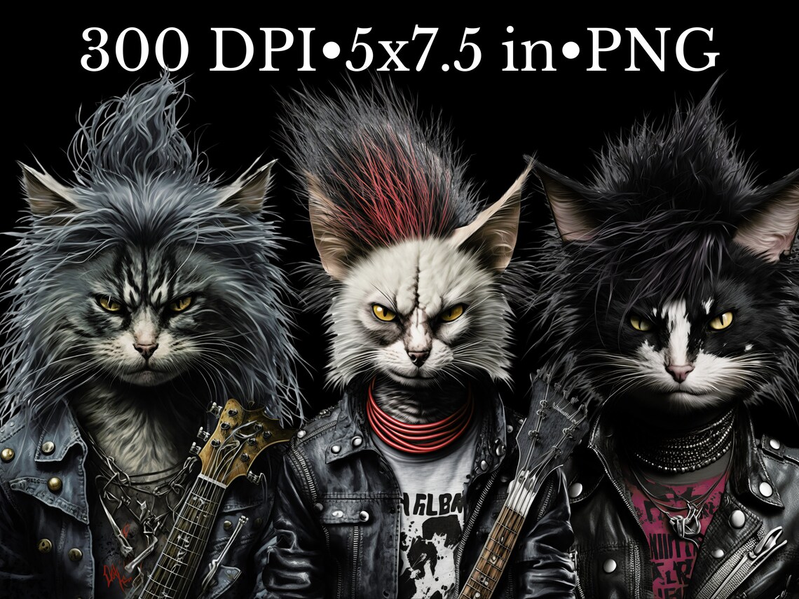 Rockstar Cat Clipart Bundle Watercolor Art Human Animal PNG - Etsy