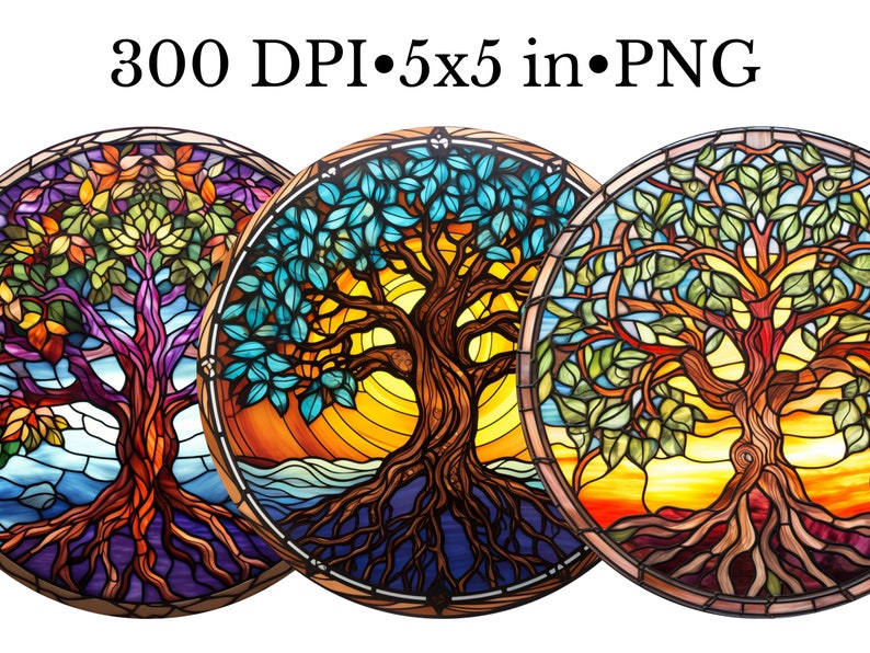 Tree of Life Stained Glass Style Clipart Bundle Watercolor - Etsy