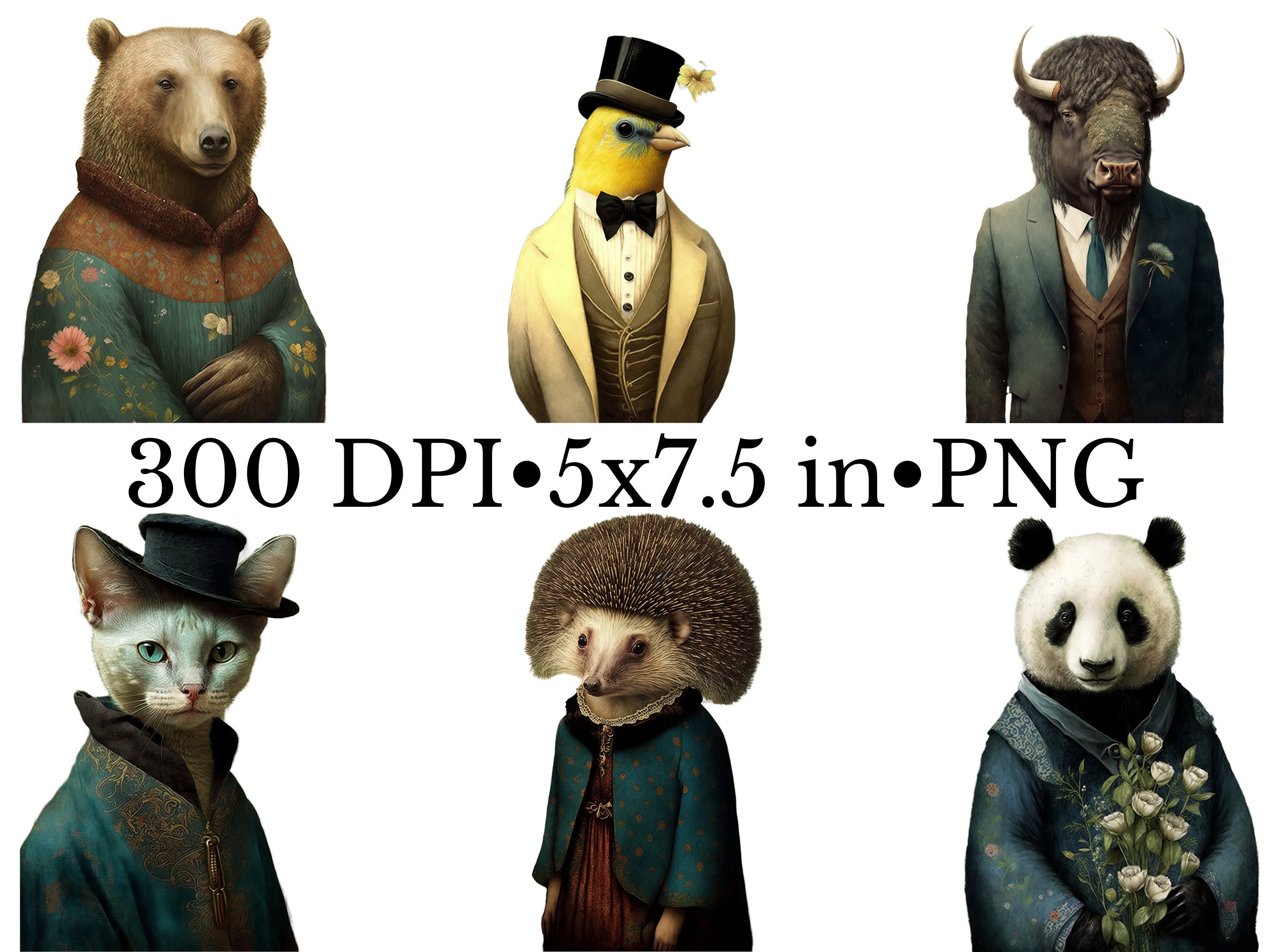 Animal Portrait Clipart Bundle, Watercolor Art, Human Animal PNG ...