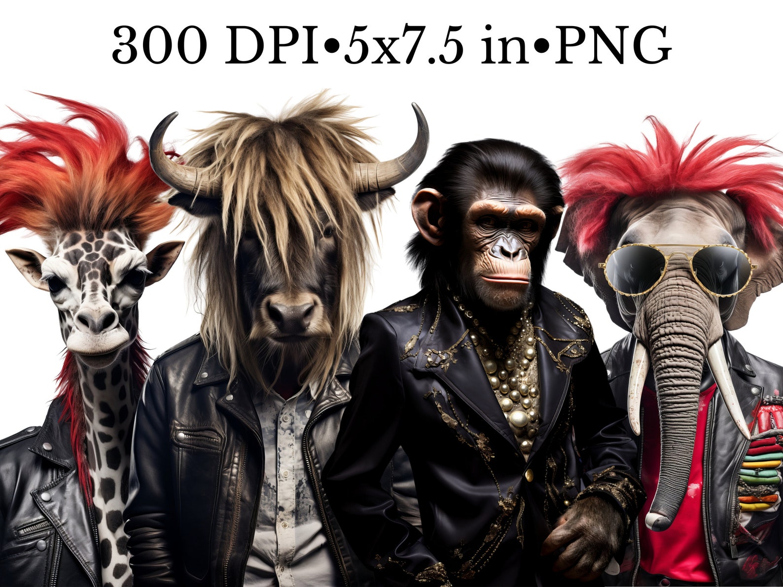 Rockstar Animal Clipart Bundle Safari Animals Art Musician Elephant PNG ...