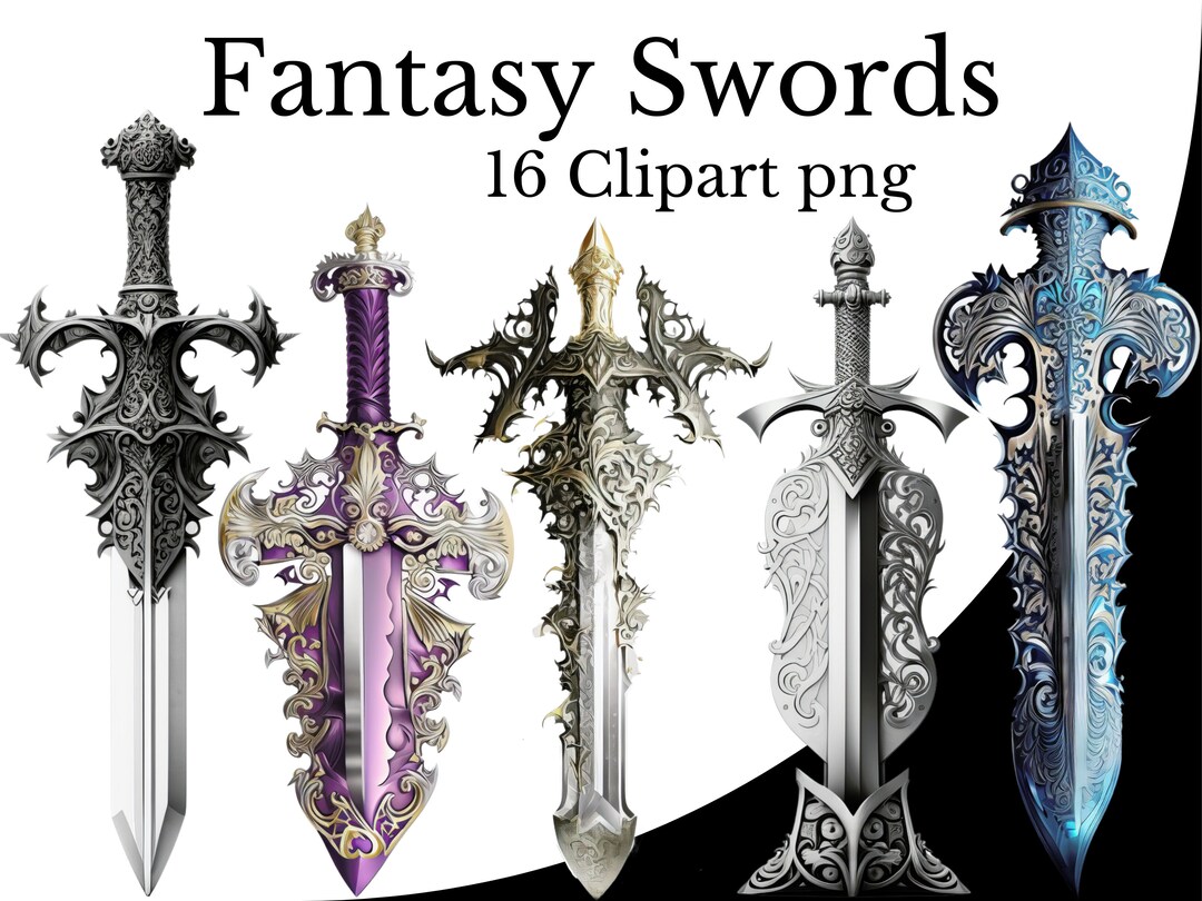 Fantasy Sword Clipart Bundle, Watercolor PNG, RPG Item Art, Transparent ...