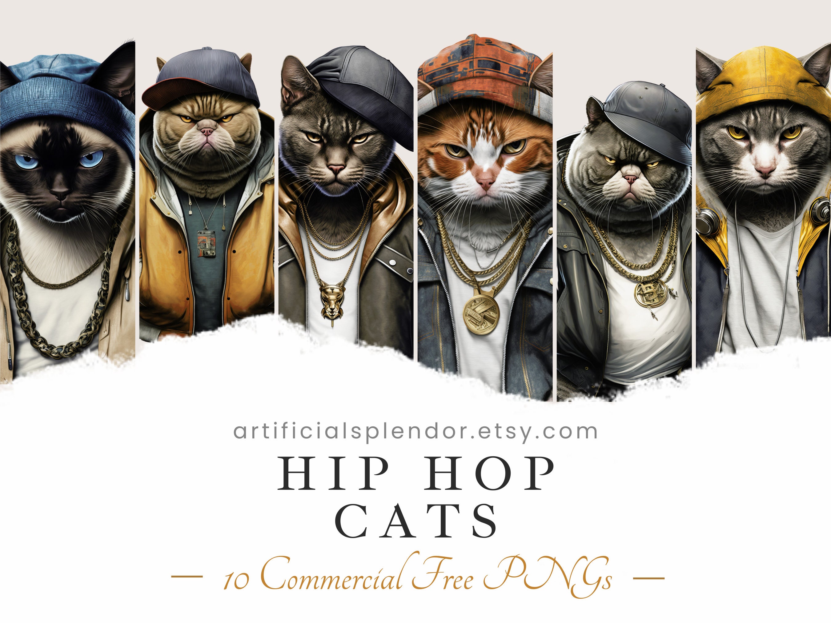 Hip Hop Cat Clipart Bundle, Watercolor Art, Human Animal PNG, Digital ...