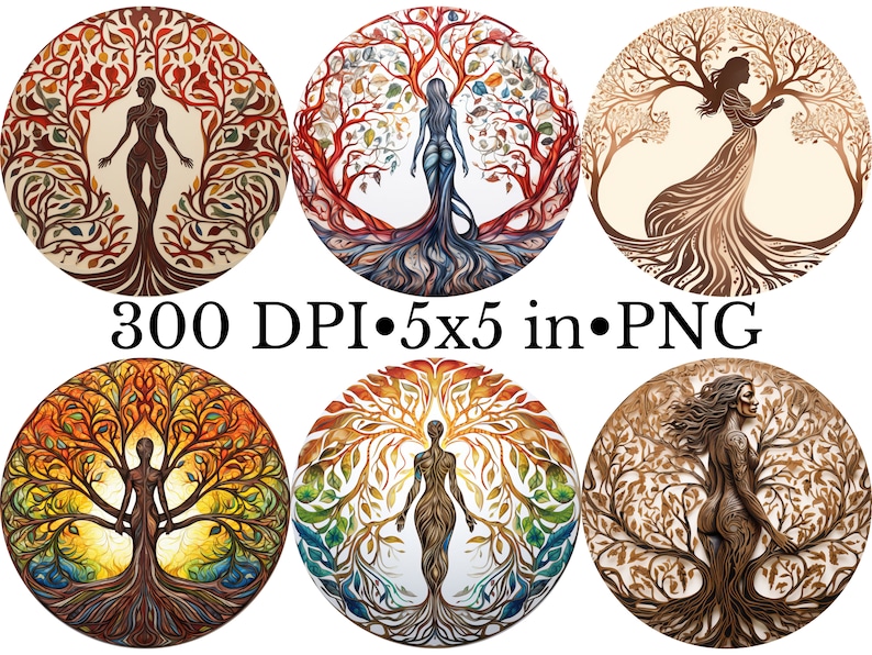 Tree of Life Female Style Clipart Bundle, Watercolor PNG, Girl Tree of ...