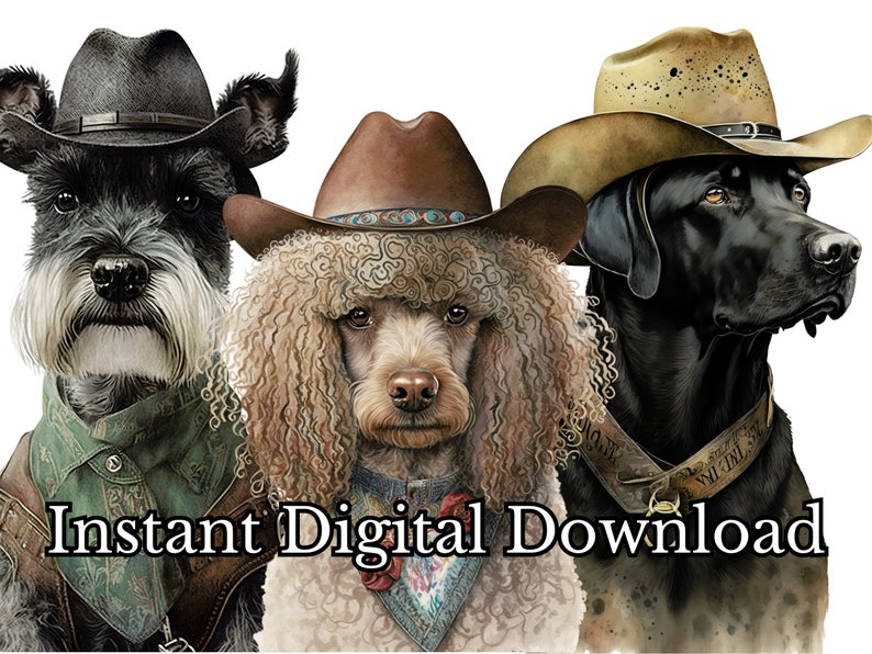 Cowboy Dog Clipart Bundle, Watercolor Art, Human Animal PNG, Digital ...