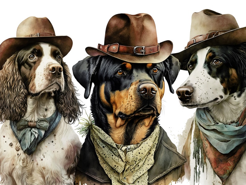 Western Dog Clipart Bundle Watercolor Art Human Animal PNG - Etsy
