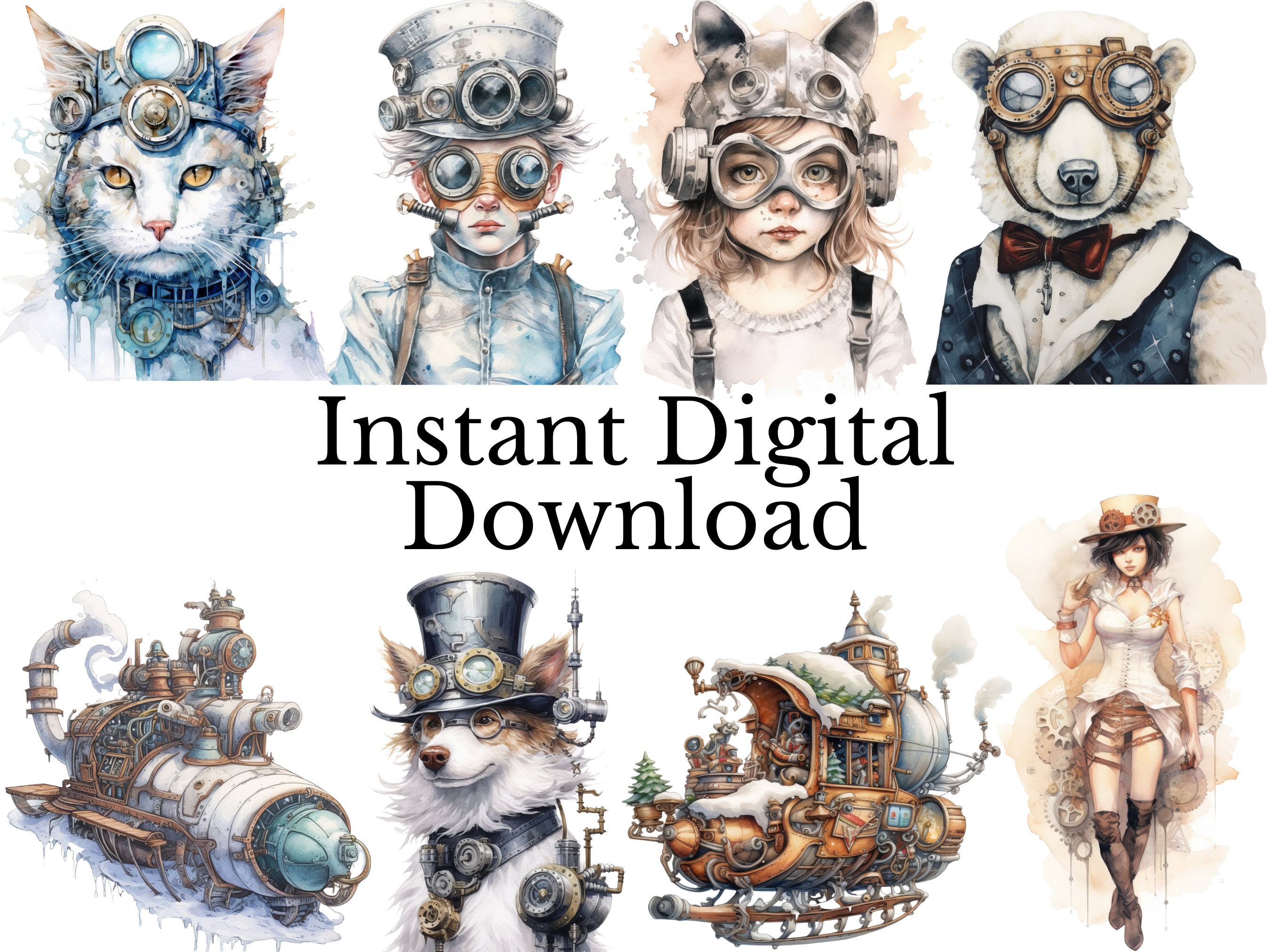Snow Steampunk Clipart Bundle White Steampunk Winter - Etsy