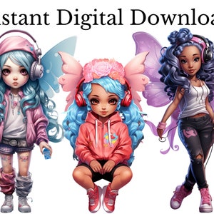 Hip Hop Fairy Clipart Bundle, Digital Rapper Girl, Butterfly Fairy ...