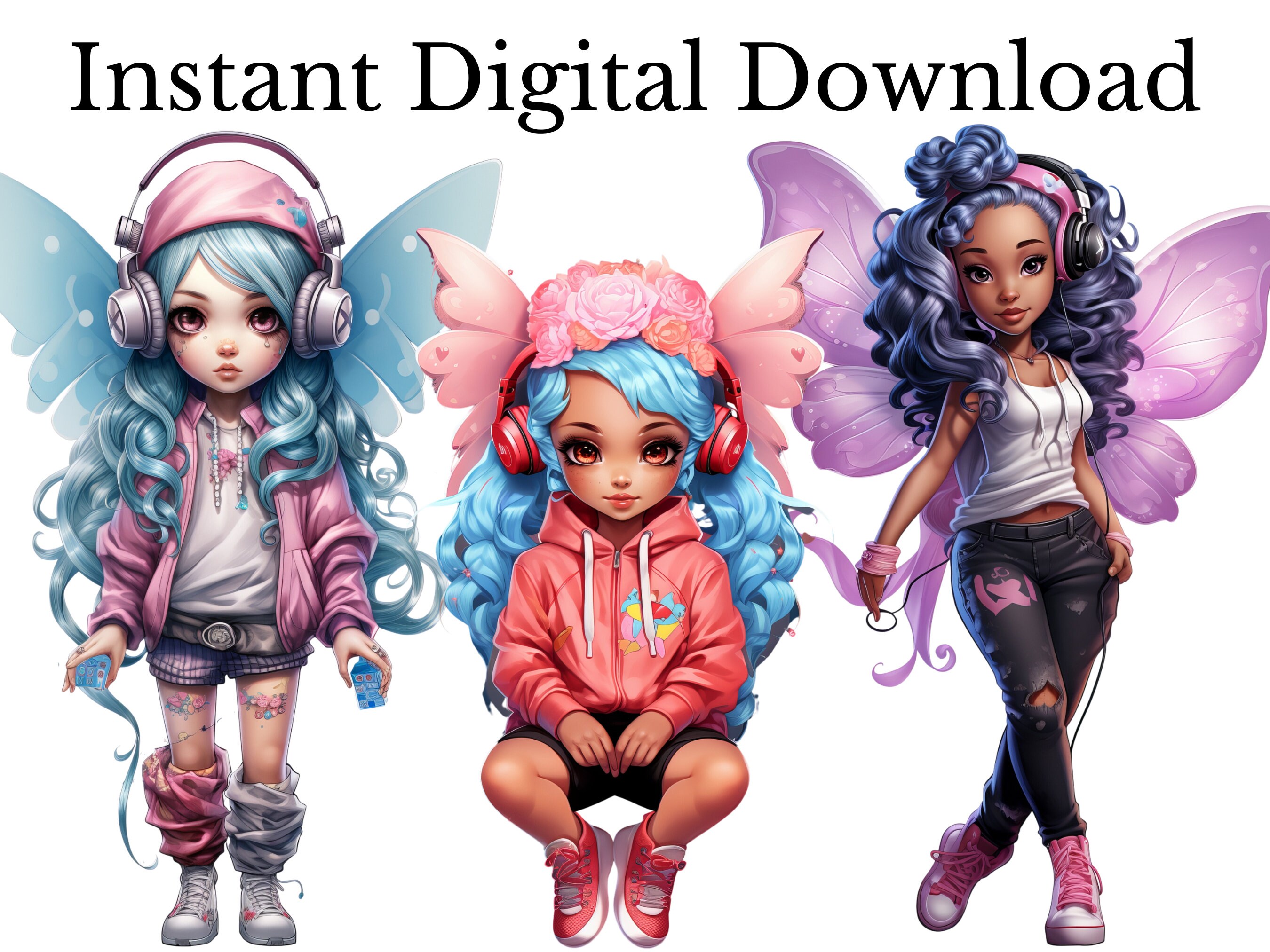 Hip Hop Fairy Clipart Bundle Digital Rapper Girl Butterfly - Etsy