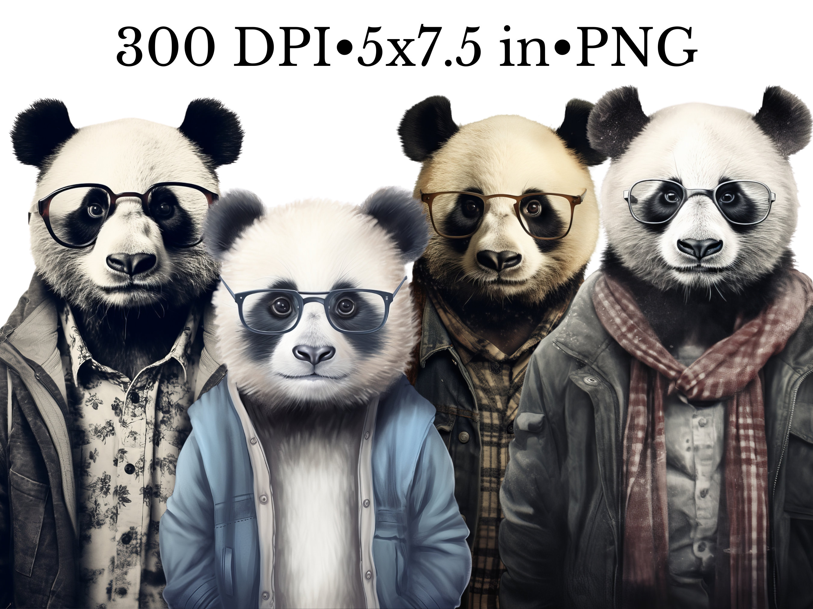 Hipster Panda Clipart Bundle Watercolor Panda Bear Art Animal PNG ...