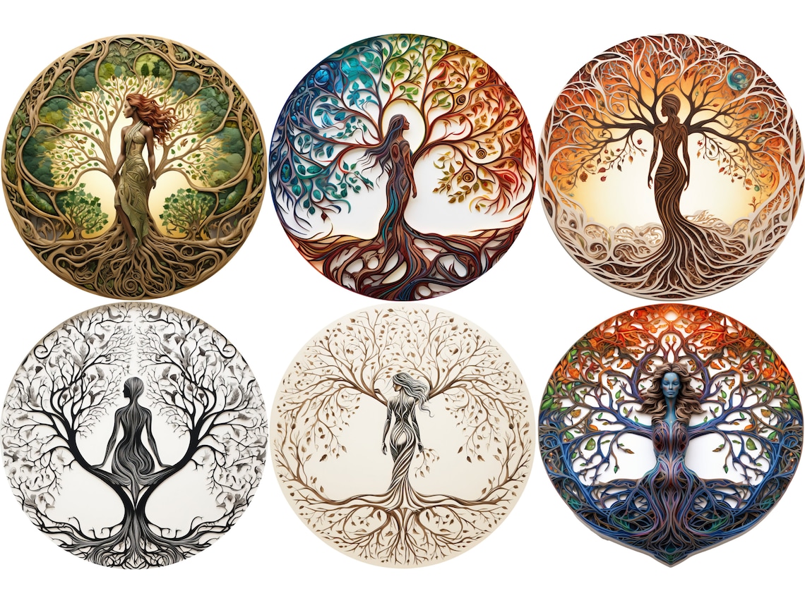 Tree of Life Female Style Clipart Bundle, Watercolor PNG, Girl Tree of ...