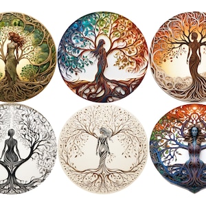 Tree of Life Female Style Clipart Bundle, Watercolor PNG, Girl Tree of ...