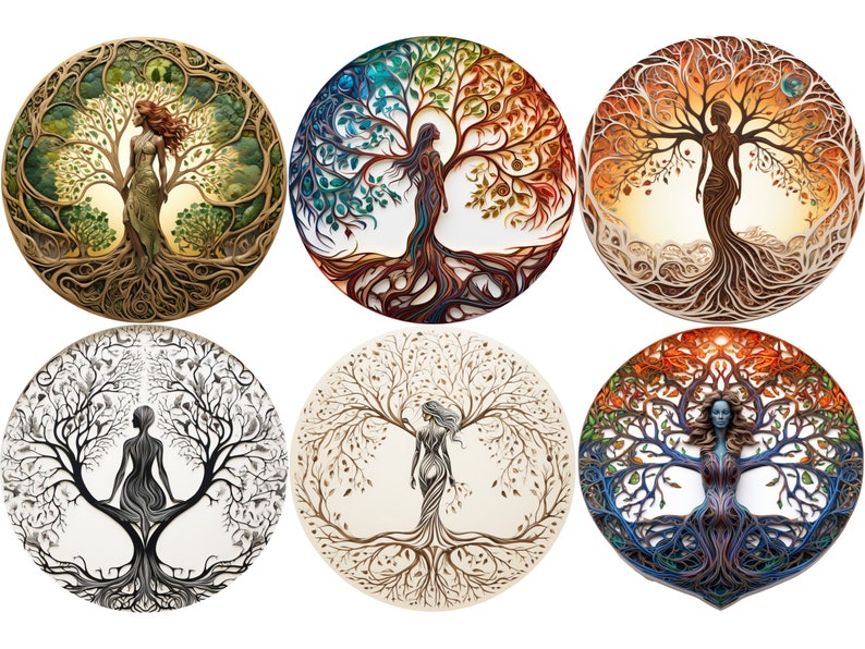 Tree of Life Female Style Clipart Bundle, Watercolor PNG, Girl Tree of ...