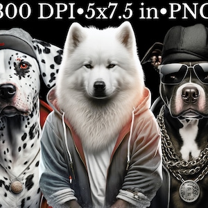 Hip Hop Dog Clipart Bundle, Watercolor Art, Human Animal PNG, Digital ...