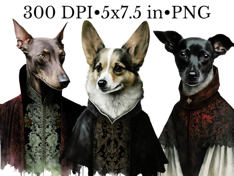 Gothic Dog Clipart Bundle, Watercolor Art, Human Animal PNG, Digital ...