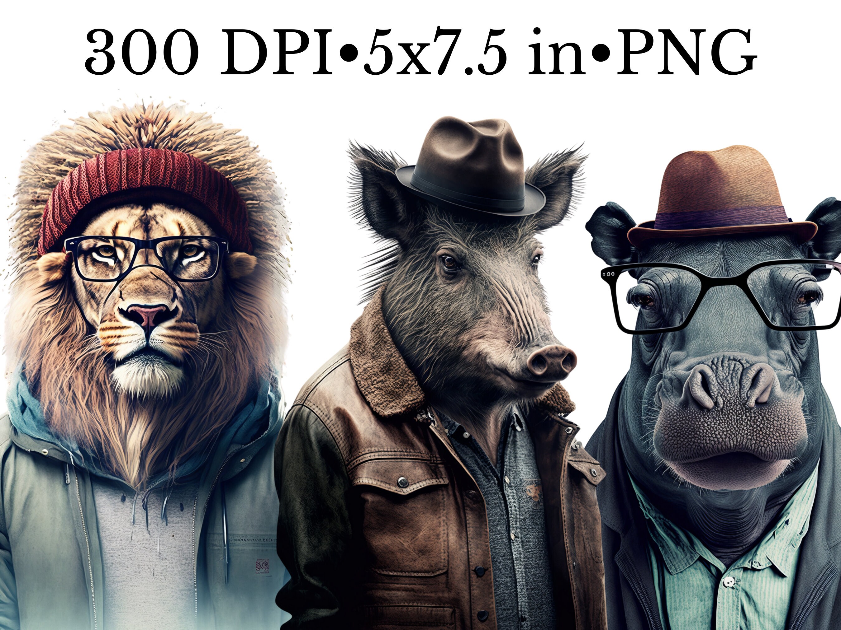 Hipster Safari Animals Clipart Bundle Watercolor Art Human - Etsy