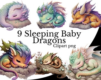 Cute Dragons Watercolor Clipart PNG Fantasy Baby Dragon - Etsy
