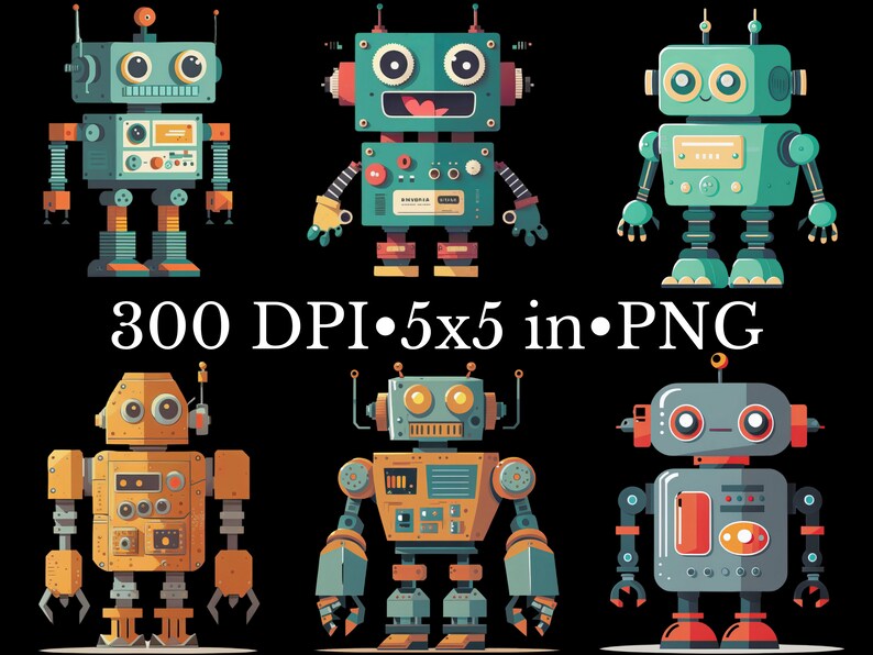 Robot Clipart Bundle, Sci-fi Watercolor Art, Cute Robot PNG, Digital ...