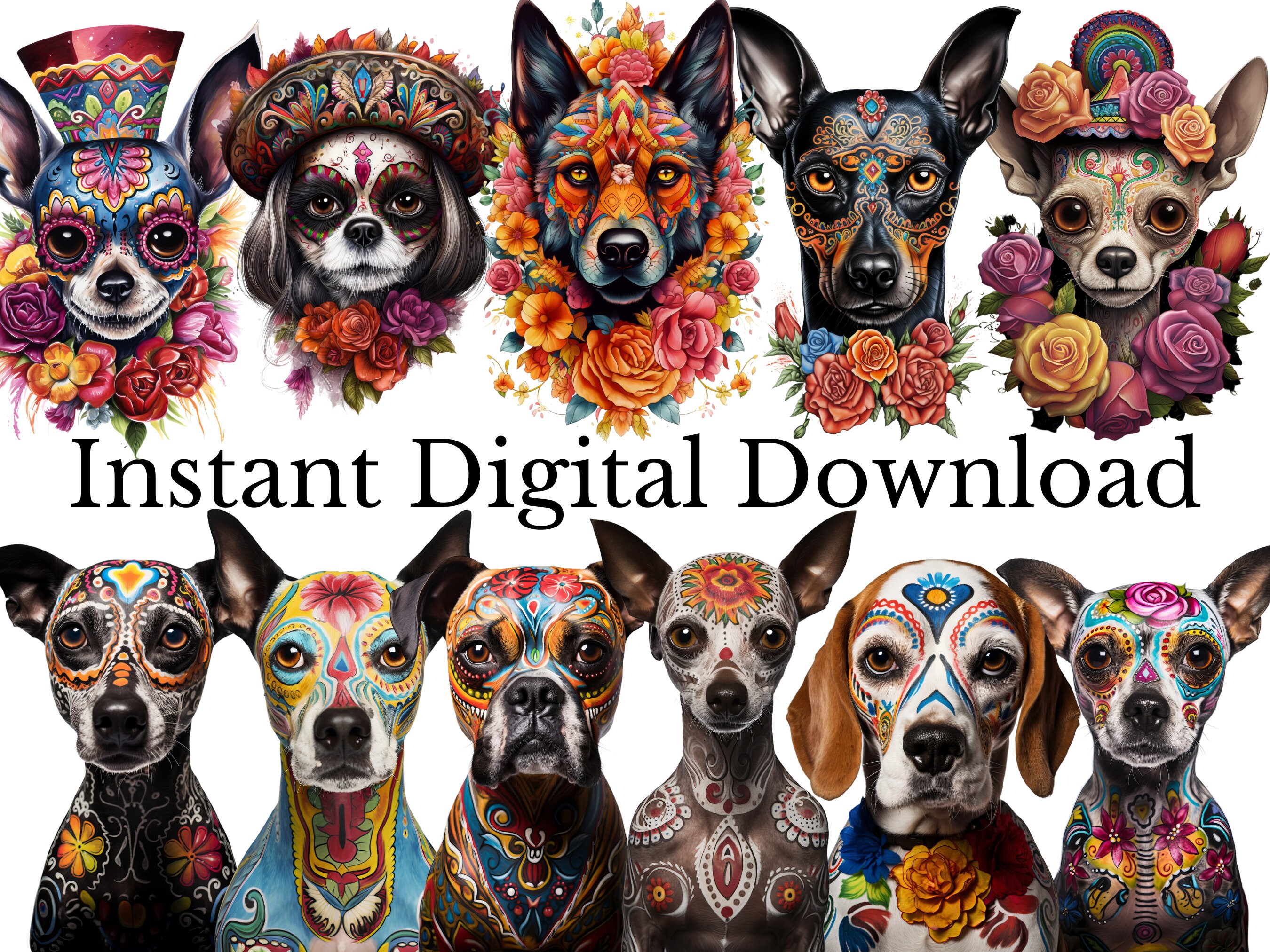Day of the Dead Dog Clipart Bundle Dia De Los Muertos Art - Etsy