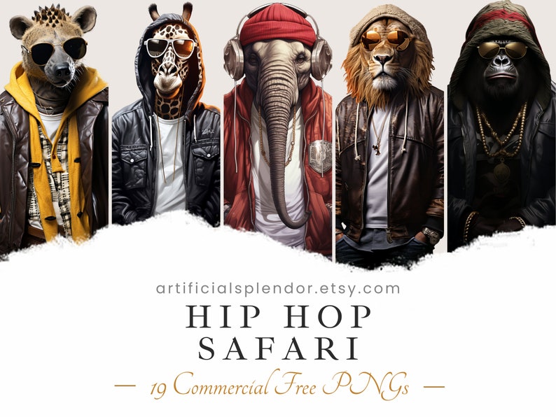 Hip Hop Animal Clipart Paquete Safari Animales Arte Rap Músico PNG León ...