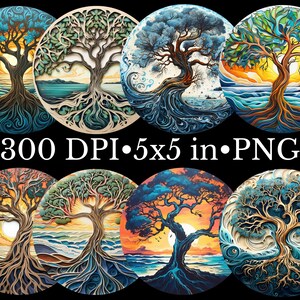 Tree of Life (beach Style) Clipart Bundle, Watercolor PNG, Ocean Coast ...