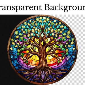 Tree of Life Stained Glass Style Clipart Bundle, Watercolor PNG, Tree ...