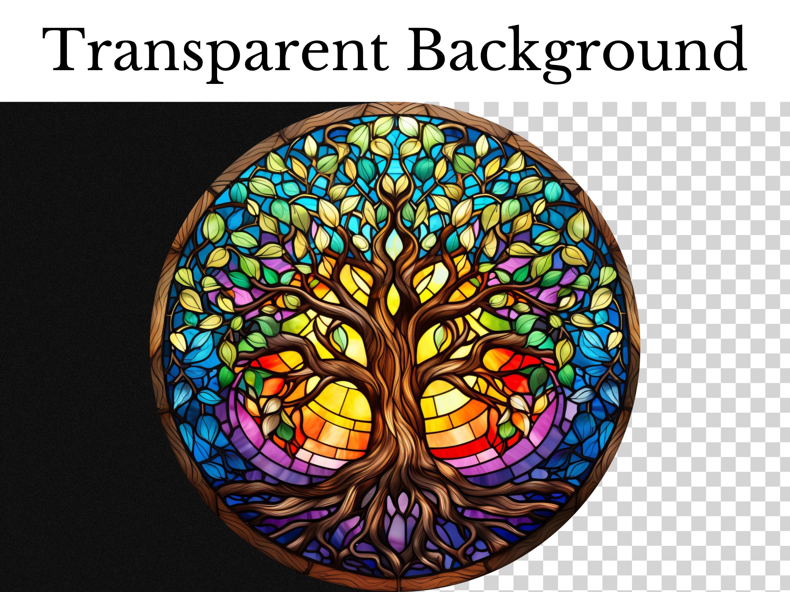 Tree of Life Stained Glass Style Clipart Bundle, Watercolor PNG, Tree ...