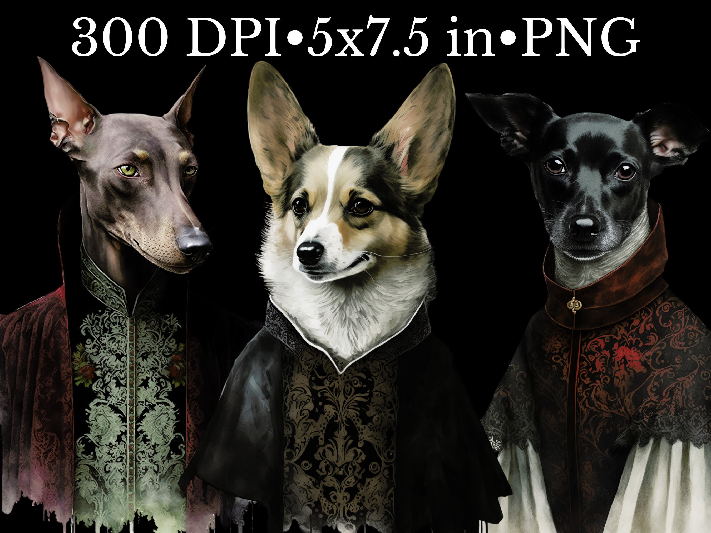 Gothic Dog Clipart Bundle, Watercolor Art, Human Animal PNG, Digital ...