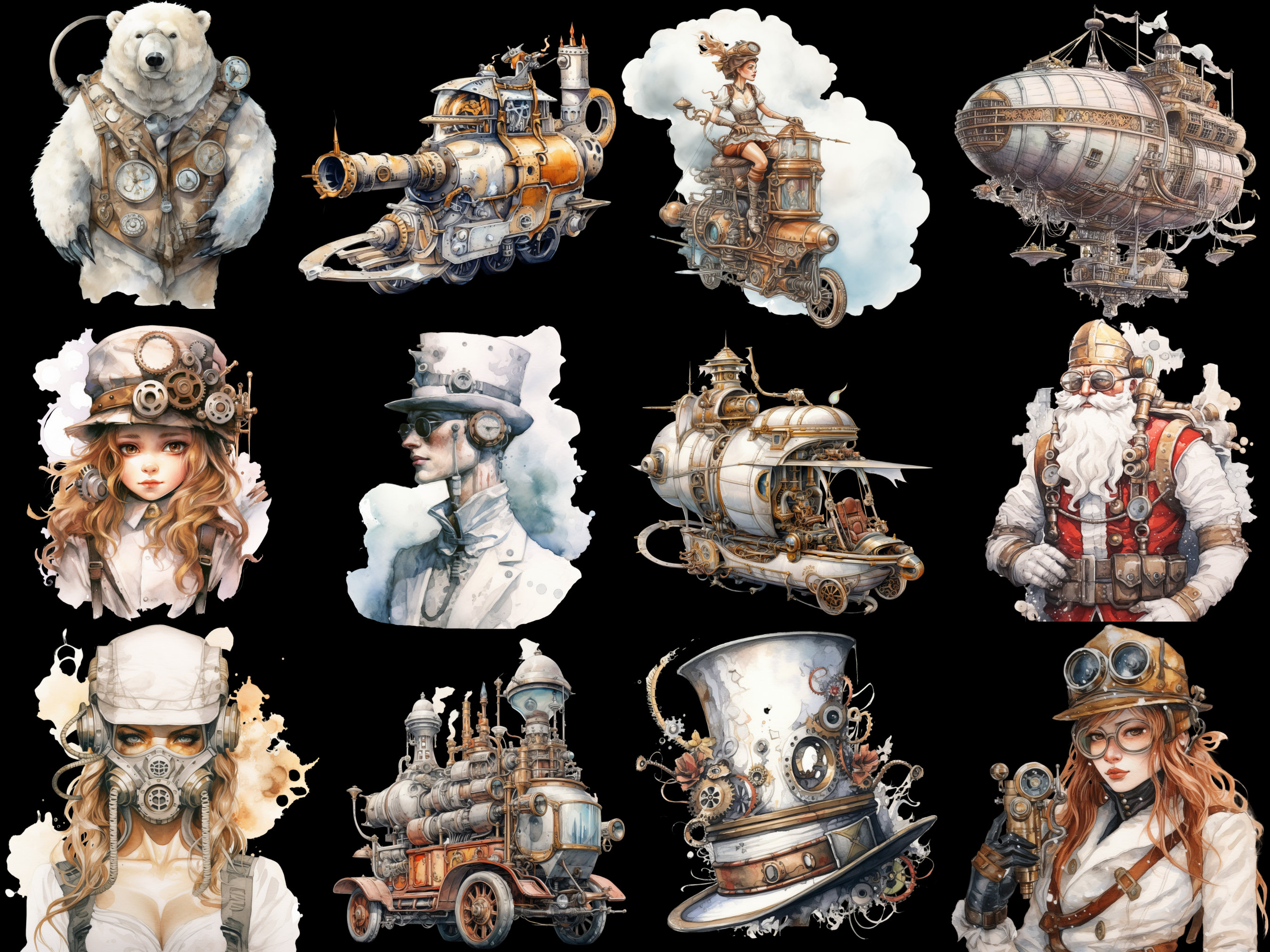 Snow Steampunk Clipart Bundle White Steampunk Winter - Etsy