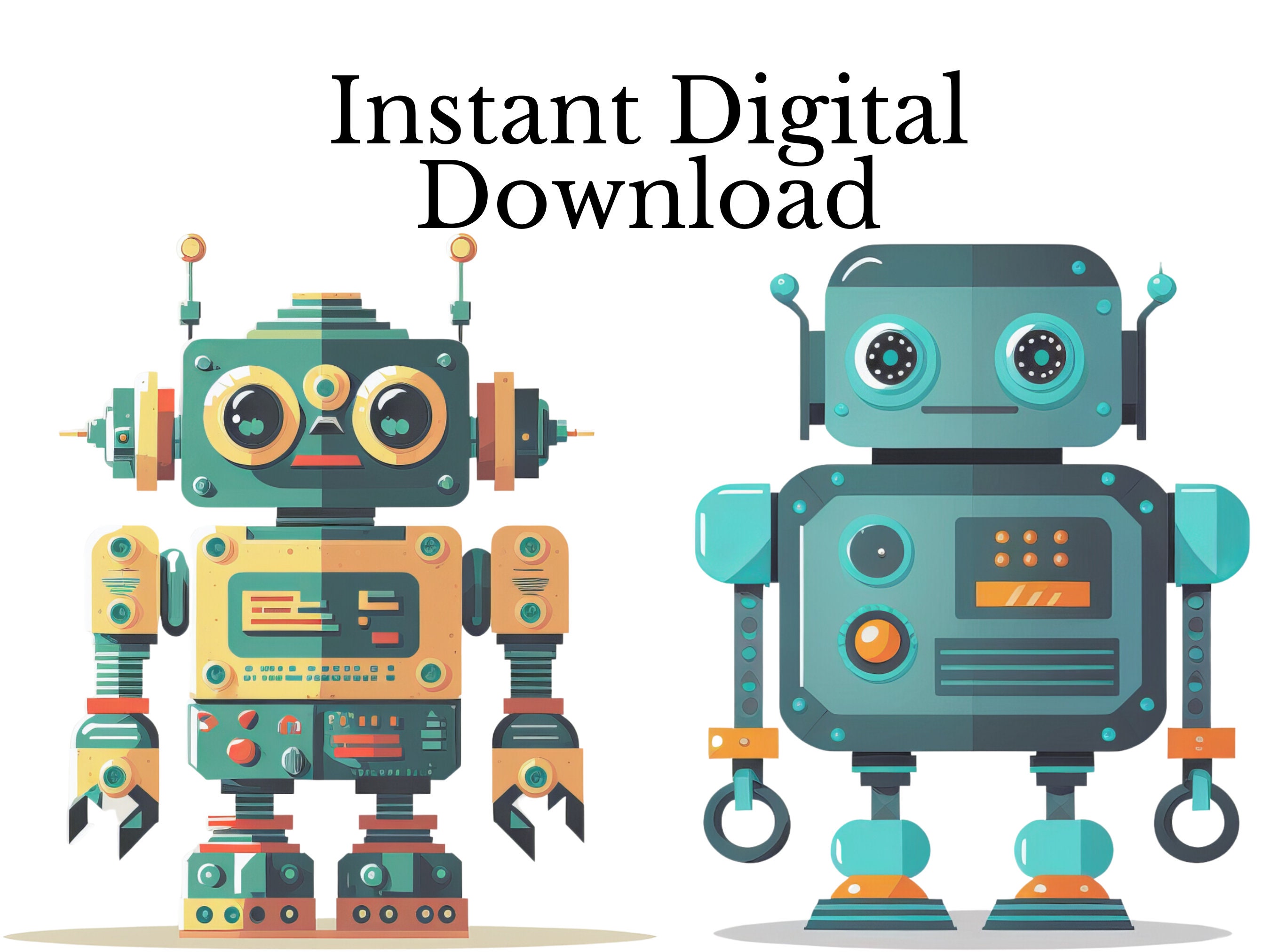 Robot Clipart Bundle, Sci-fi Watercolor Art, Cute Robot PNG, Digital ...