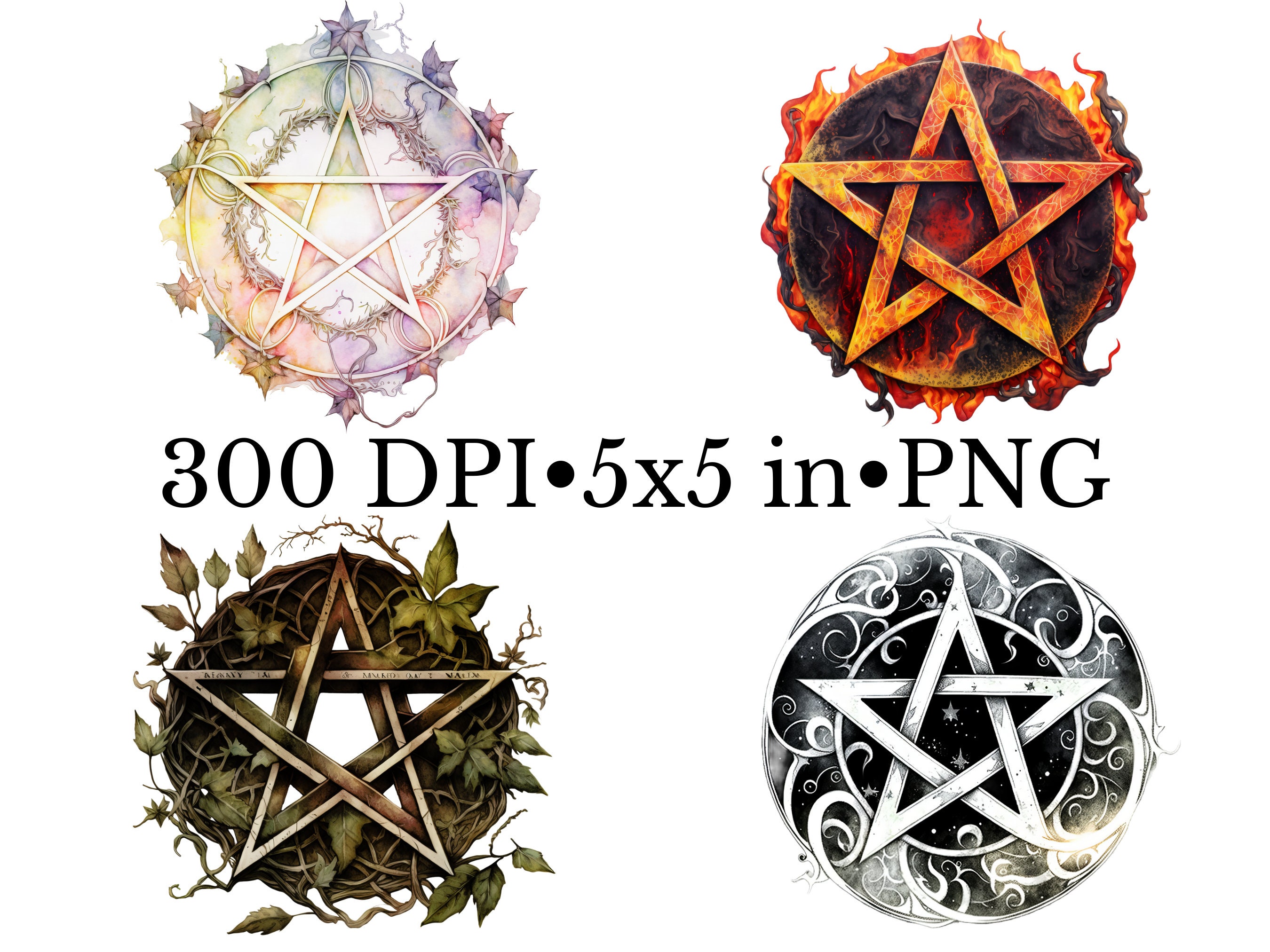 Pentagram Clipart Bundle, Watercolor PNG, Star Witchcraft Art ...