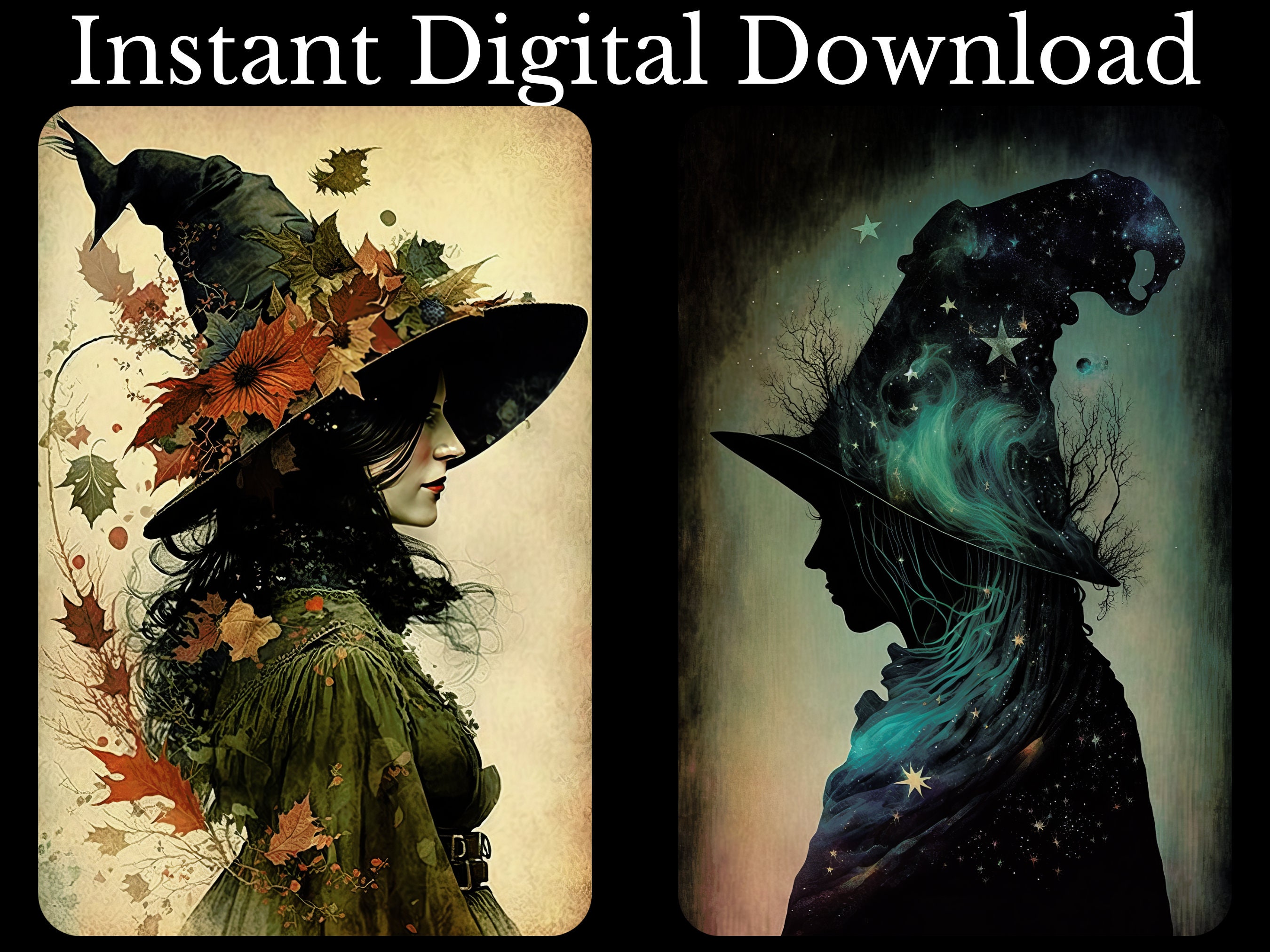 Witch Portrait Clipart Cards Watercolor Art Witch PNG - Etsy