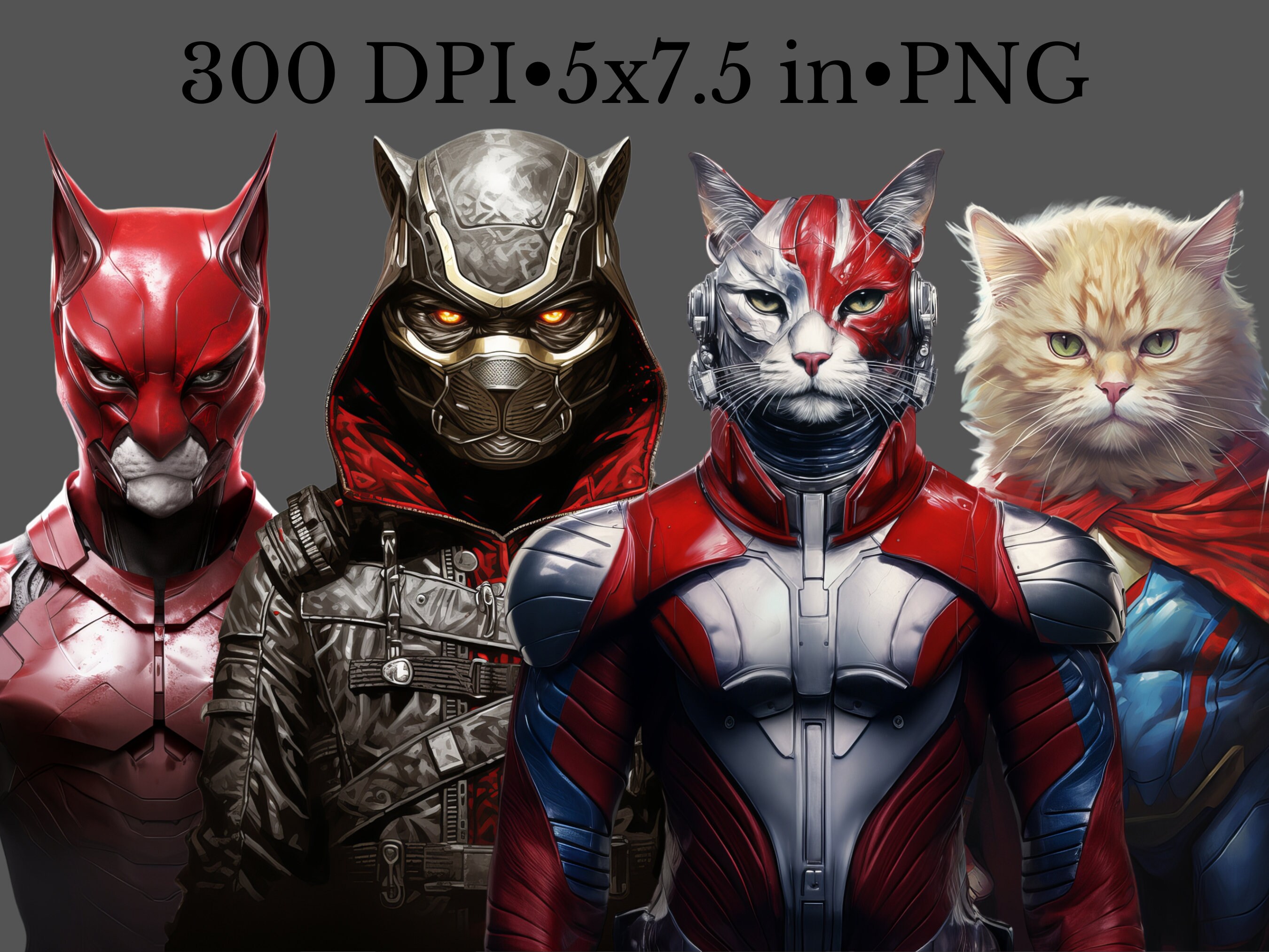Superhero Cats Clipart Bundle Watercolor Cat Art Funny Animal PNG ...