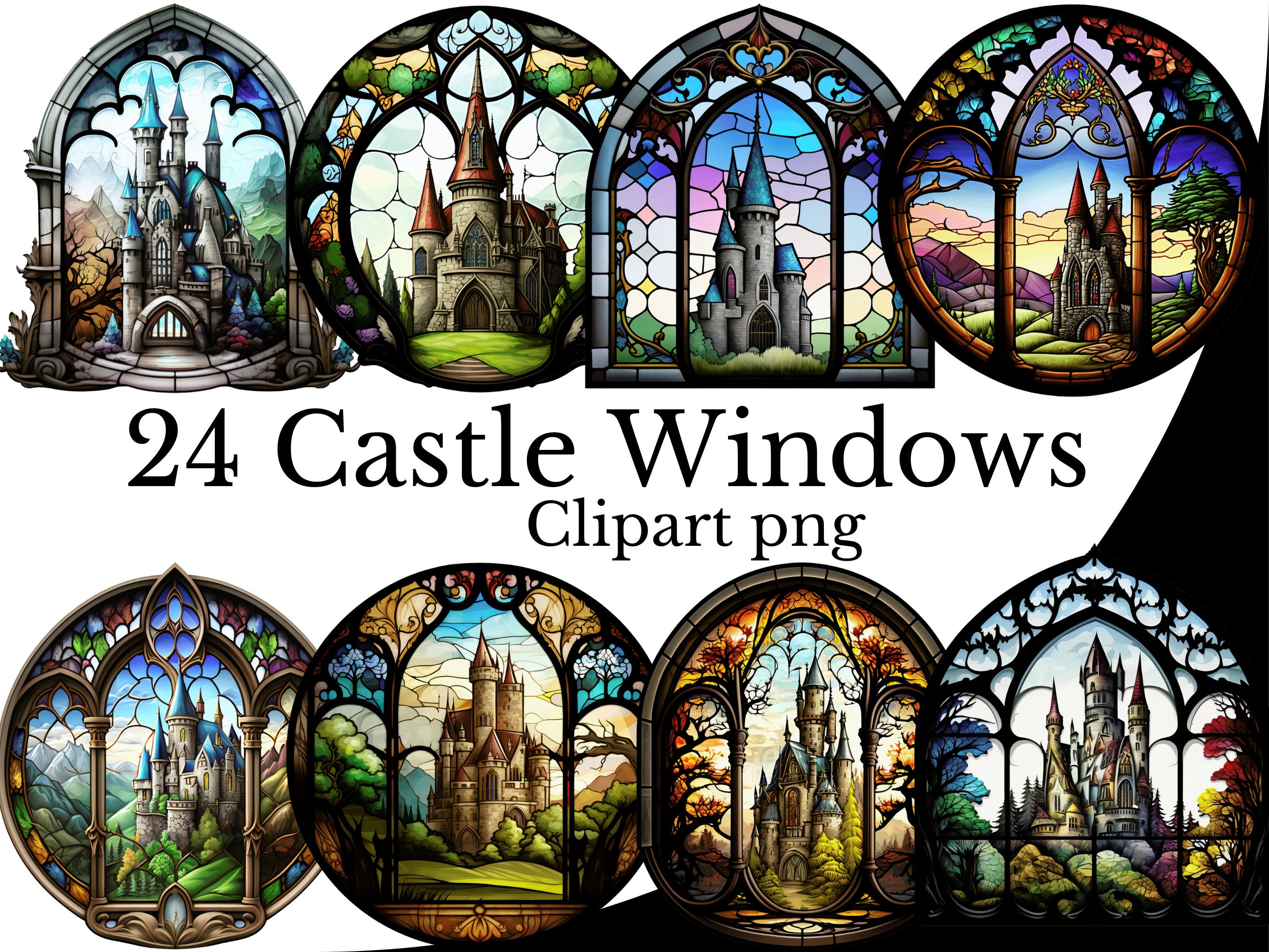 Castle Window Clipart Bundle, Watercolor PNG, RPG Item Art, Transparent ...