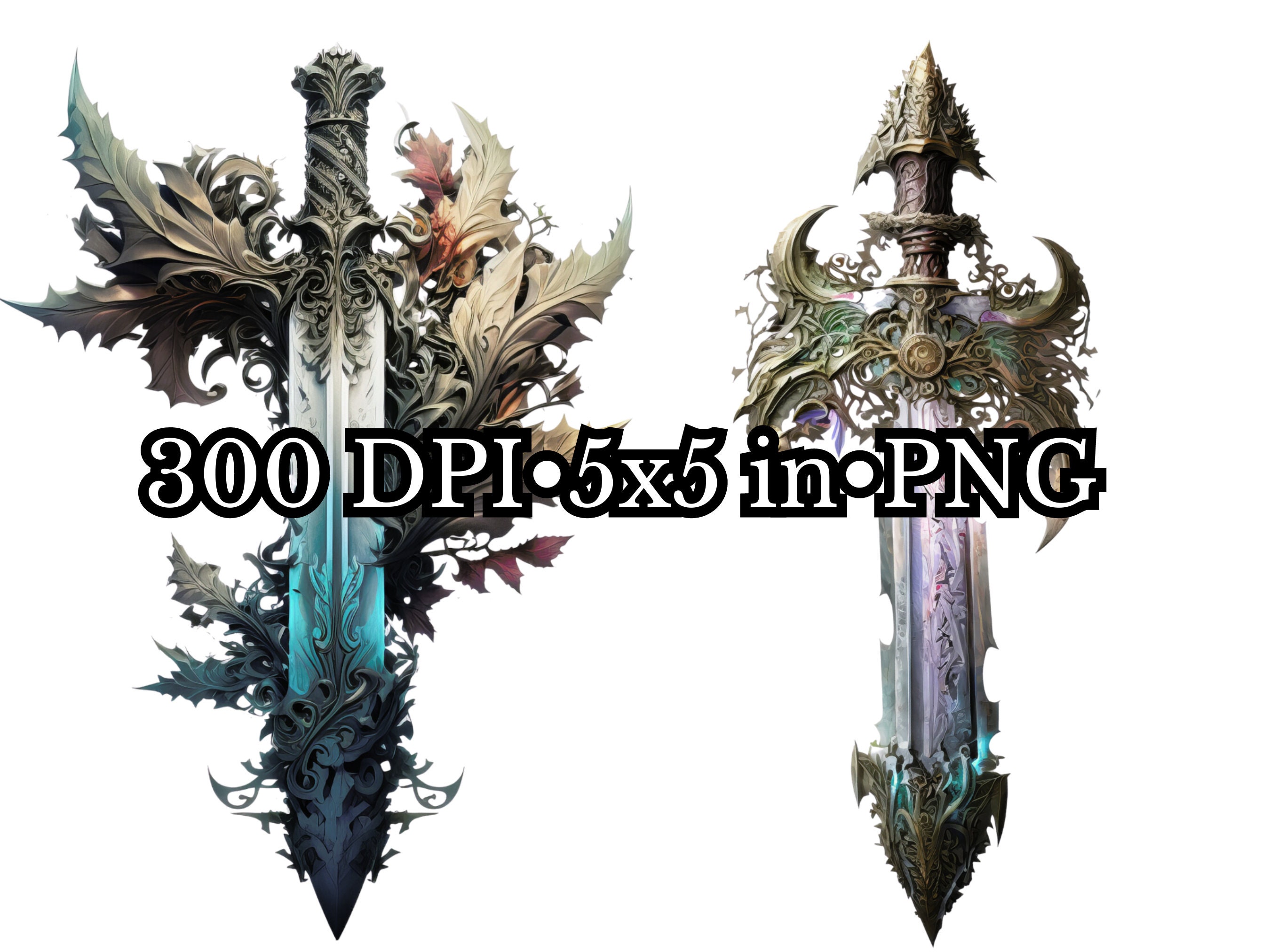 Fantasy Sword Clipart Bundle, Watercolor PNG, RPG Item Art, Transparent ...