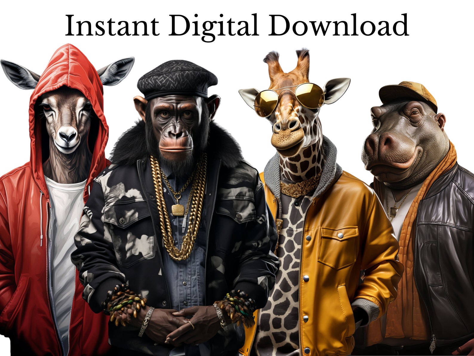 Hip Hop Animal Clipart Bundle Safari Animals Art Rap Musician PNG ...