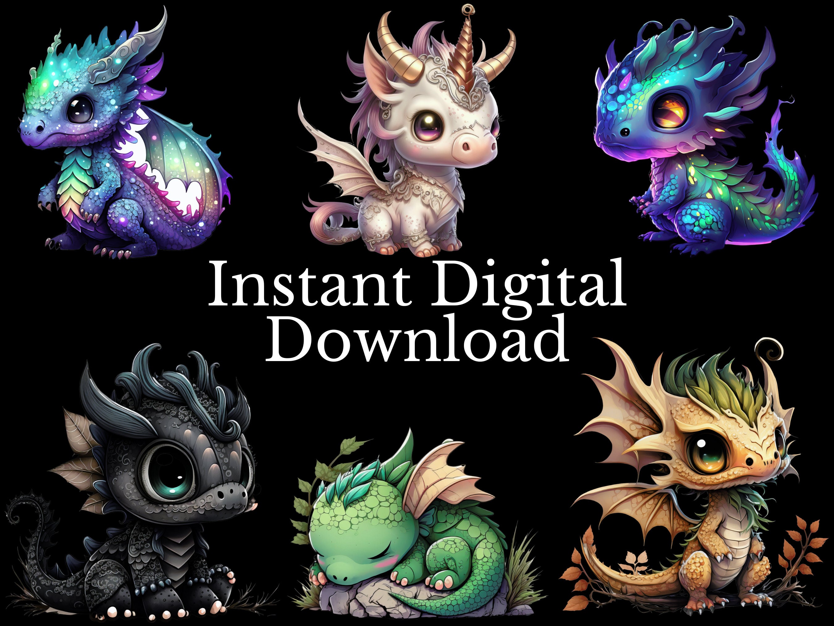 Baby Dragon Clipart Bundle Watercolor Art Fantasy Cute - Etsy