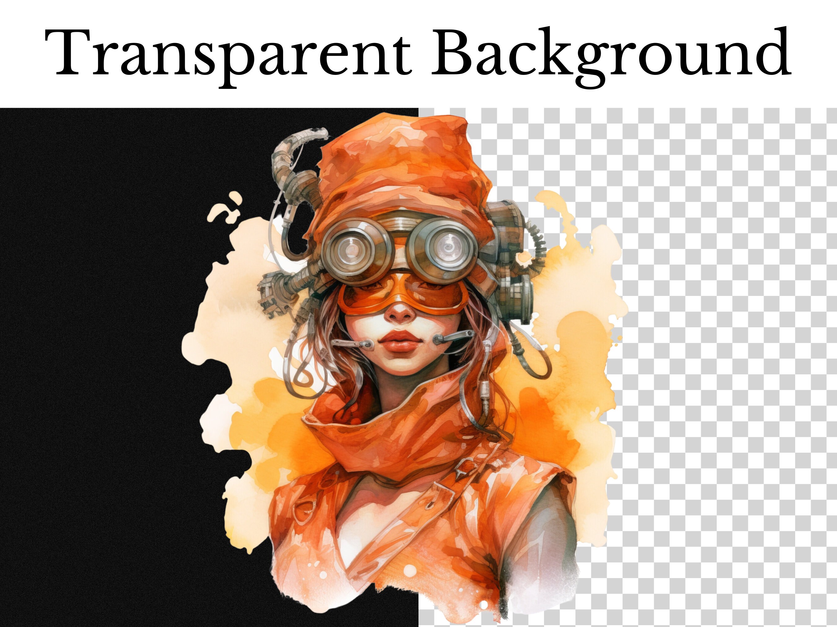 Fire Orange Steampunk Clipart Bundle, Steampunk Watercolor Art Digital ...