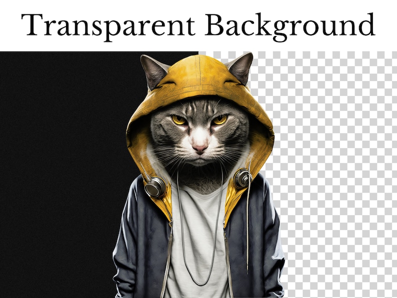 Hip Hop Cat Clipart Bundle, Watercolor Art, Human Animal PNG, Digital ...